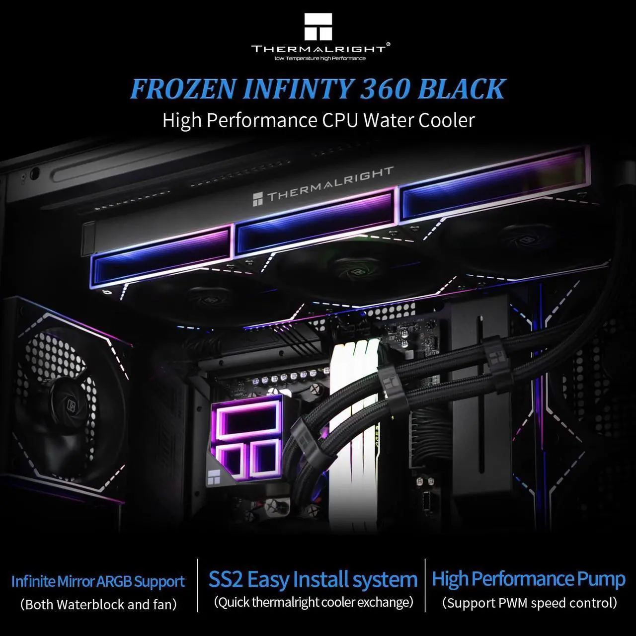 Thermalright Frozen Infinity 360 Black Liquid CPU Cooler,Triple PWM ...