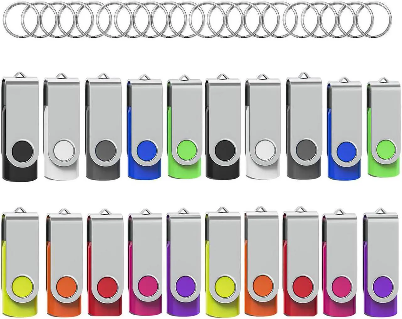 Flash Drives 16GB 20 Pack with Keychains, Wooolken Swivel USB 2.0 Thumb ...
