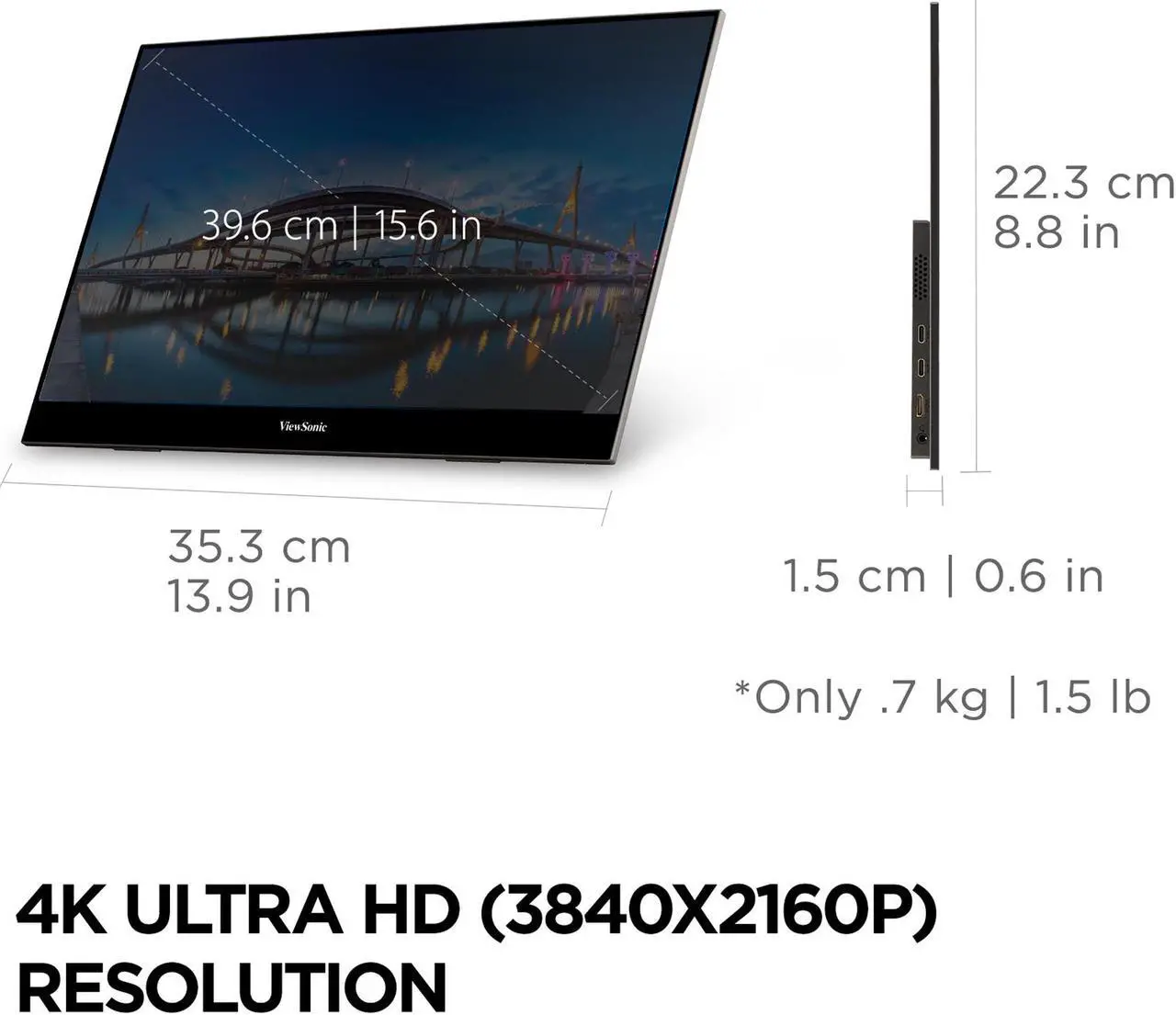 ViewSonic VX1655-4K-OLED 15.6 Inch 4K UHD Portable OLED Monitor with 2 ...