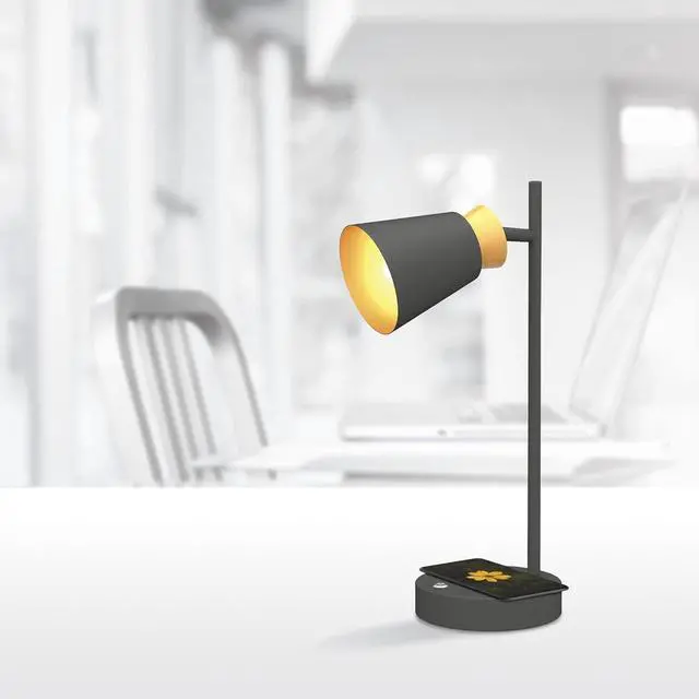REALSPACE Vilara LED Desk Lamp With USB and Qi Wireless Charger, 16"H ...