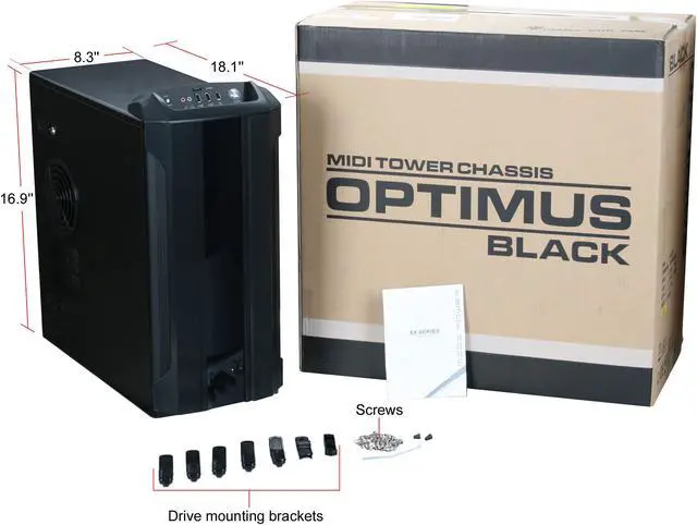 HEC Optimus Black 0.8 mm Thickness SECC Steel / Aluminum ATX Mid Tower ...