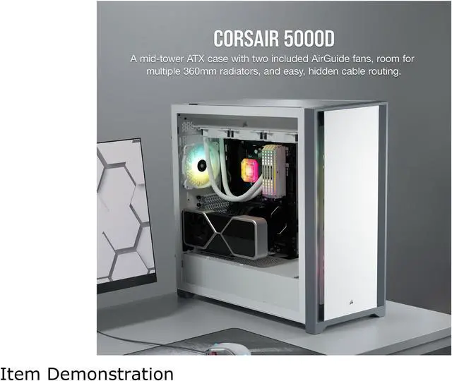 CORSAIR 5000D Tempered Glass Mid-Tower ATX PC Case, White, CC-9011209 ...