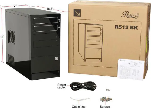 Rosewill R512 BK Black Ultra High Gloss Finished Steel MicroATX Mid ...