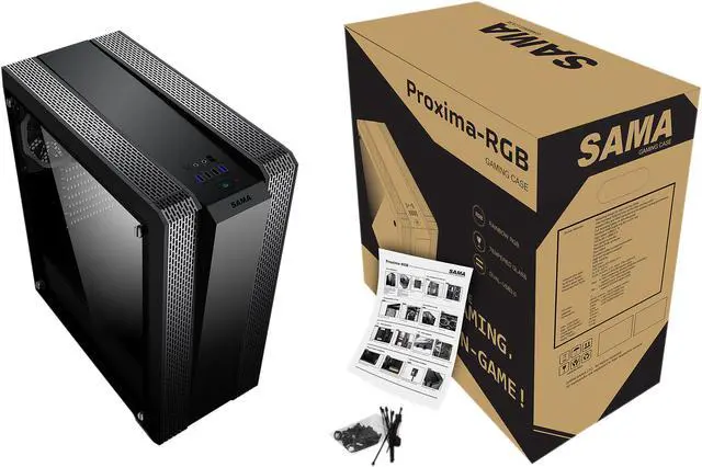 Open Box: SAMA Proxima-RGB Black Dual USB3.0 Steel/ Tempered Glass ATX ...