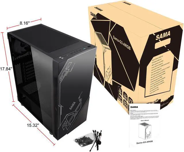 Open Box: SAMA Sama-G3-ARGB Black USB3.0 Steel/ Tempered Glass ATX Mid ...