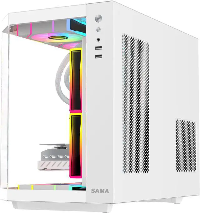 Open Box: Sama 2771 White Dual USB3.0, Tempered Glass Micro-ATX Tower ...