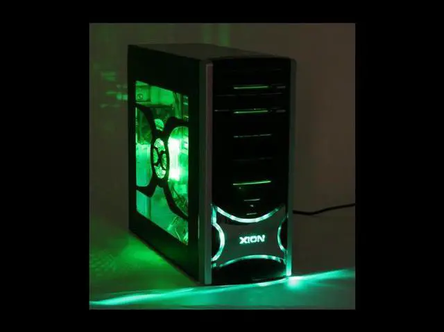 XION Solaris XON-401 Black with Green LED Light Steel ATX Mid Tower ...