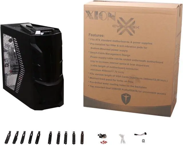 XION XON-CBX01-BL CyborGX Gaming Black w/ Blue LED Light Steel ATX Mid ...