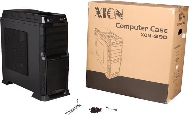 XION Gaming Series XON-990-BK Black with Blue LED Light Steel/ Plastic, Meshed Front Panel ...
