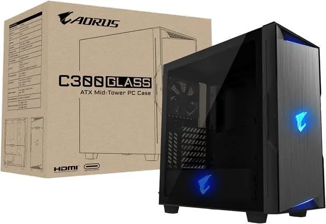 GIGABYTE AORUS C300 GLASS GB-AC300G Black Steel / Plastic / Tempered ...