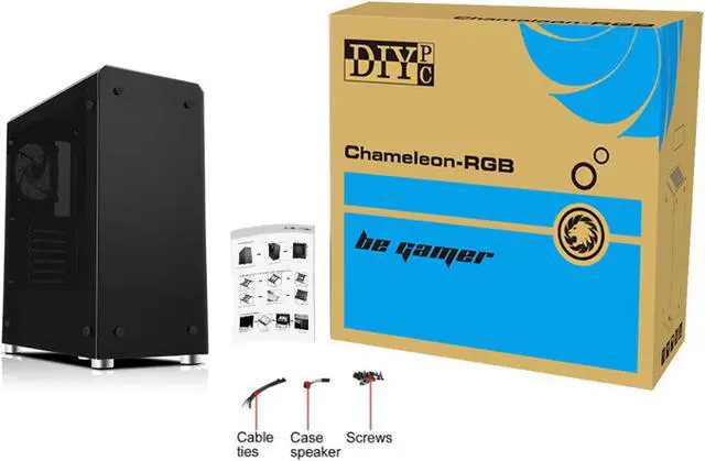 DIYPC Chameleon-RGB Black USB3.0 Steel/ Tempered Glass ATX Mid Tower ...