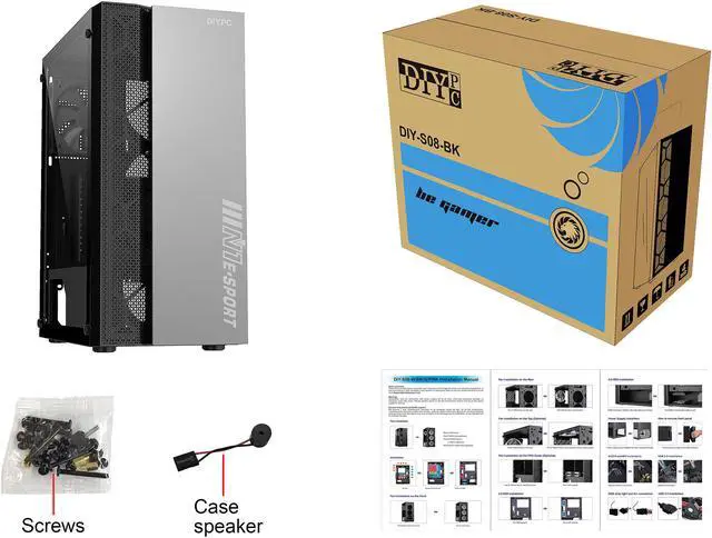 DIYPC DIY-S08-BK Black USB 3.0 Steel / Tempered Glass ATX Mid Tower ...