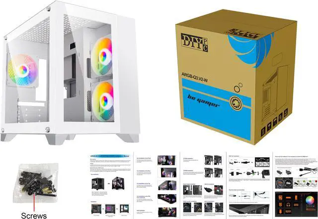DIYPC ARGB-Q3.v2-W White USB3.0 Tempered Glass Micro ATX Gaming ...