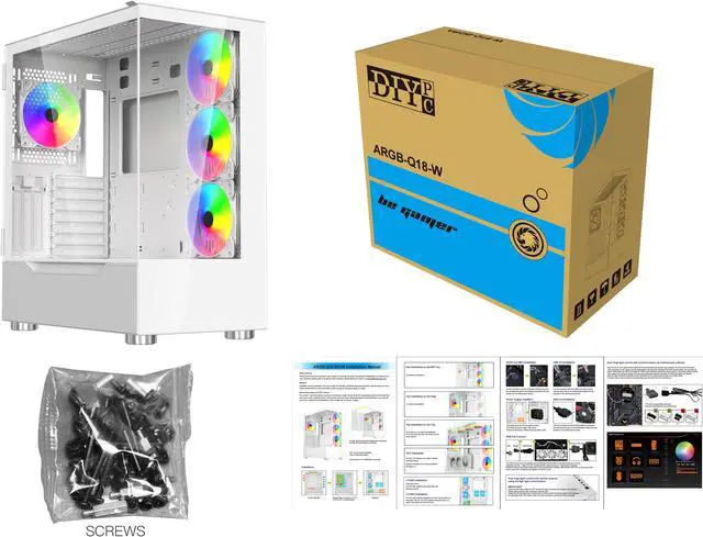 Open Box: DIYPC ARGB-Q18-W White USB3.0 ATX Mid Tower Gaming Computer ...