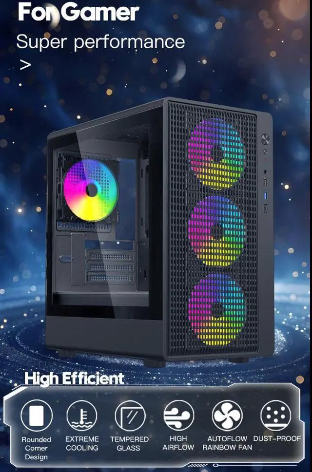 Open Box: DIYPC ARGB-R1-BK Black USB3.0 /Type C Micro ATX Gaming Computer Case w/ Tempered Glass ...