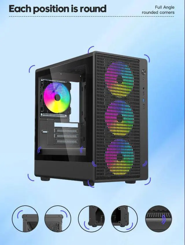 Open Box: DIYPC ARGB-R1-BK Black USB3.0 /Type C Micro ATX Gaming Computer Case w/ Tempered Glass ...