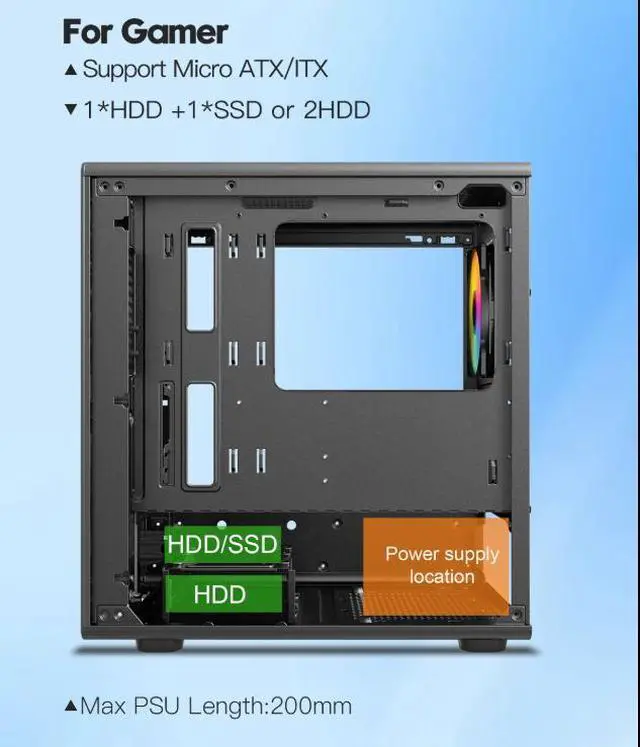 Open Box: DIYPC ARGB-R1-BK Black USB3.0 /Type C Micro ATX Gaming Computer Case w/ Tempered Glass ...