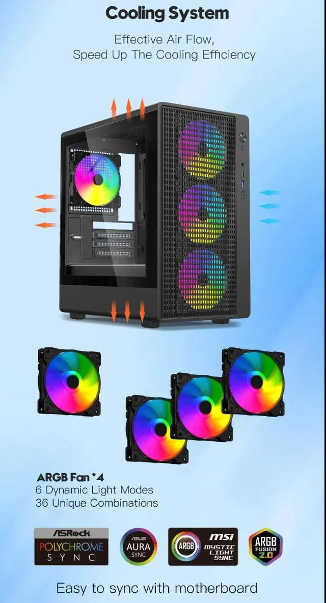 Open Box: DIYPC ARGB-R1-BK Black USB3.0 /Type C Micro ATX Gaming Computer Case w/ Tempered Glass ...