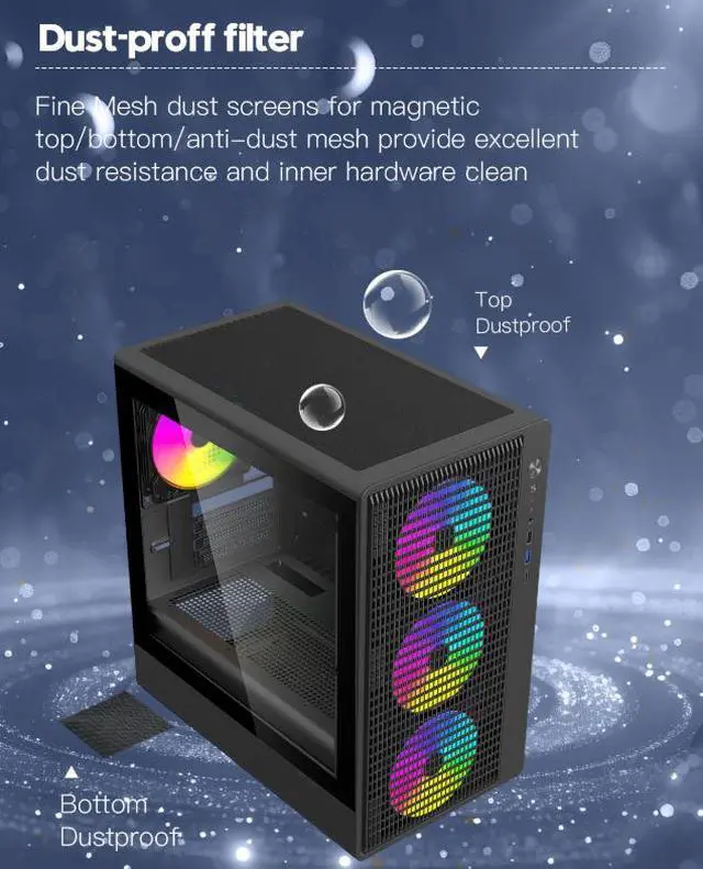 Open Box: DIYPC ARGB-R1-BK Black USB3.0 /Type C Micro ATX Gaming Computer Case w/ Tempered Glass ...