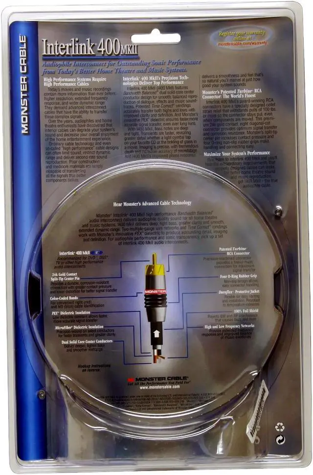 Monster Cable I400MKII-2M 6.6 ft. Interlink 400 MkII Bandwidth Balanced ...