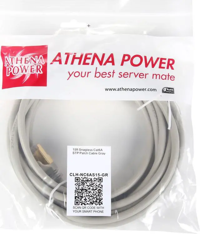 ATHENA CLH-NC6AS15-GR 15ft Cat6A STP Patch Cable, gray color, 26awg ...