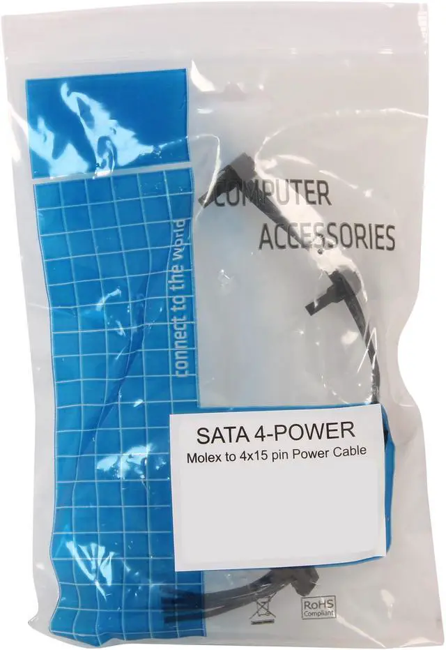 BYTECC SATA4-POWER 4 Pins Molex Connector to 4 Serial ATA Power Cable ...