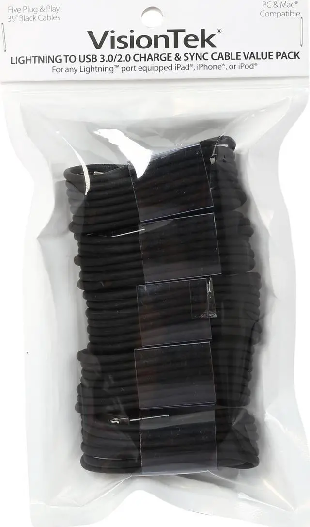 VisionTek 900784 Black Lightning to USB Black 1 Meter Cable - 5 Pack ...