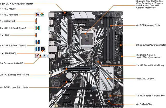 ASUS PRIME Z390-P/WF-LED GSI LGA1151 (Intel 8th and 9th Gen) ATX ...