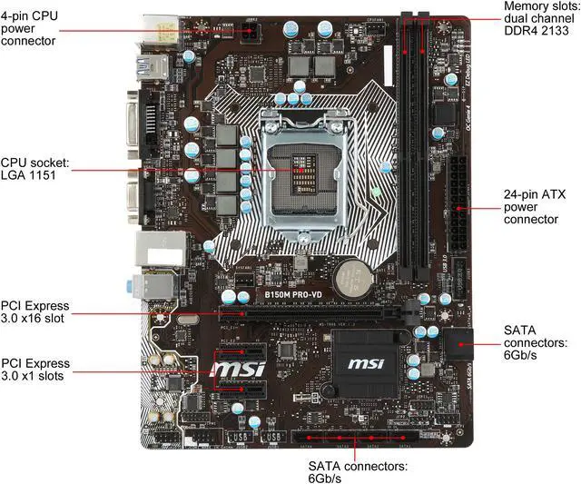 Refurbished: MSI B150M PRO-VD LGA 1151 Micro ATX Intel Motherboard ...