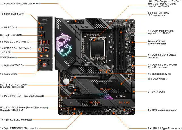 Open Box: MSI MPG Z690 EDGE WIFI DDR4 LGA 1700 Intel Z690 SATA 6Gb/s ...