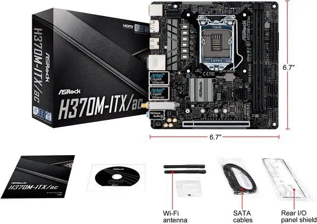 ASRock H370M-ITX/ac LGA 1151 (300 Series) Mini ITX Intel Motherboard ...