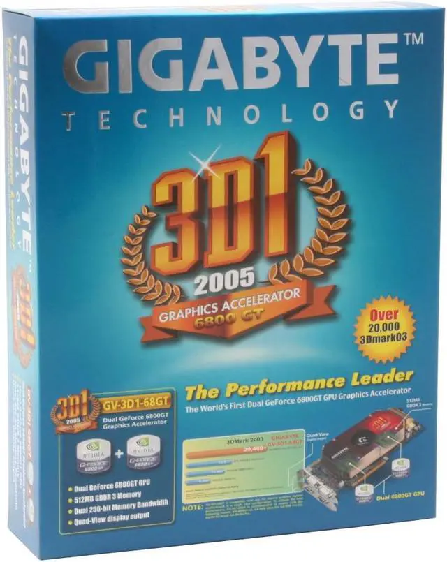 Open Box: GIGABYTE Dual GeForce 6800GT Graphics Card GV-3D1-68GT ...