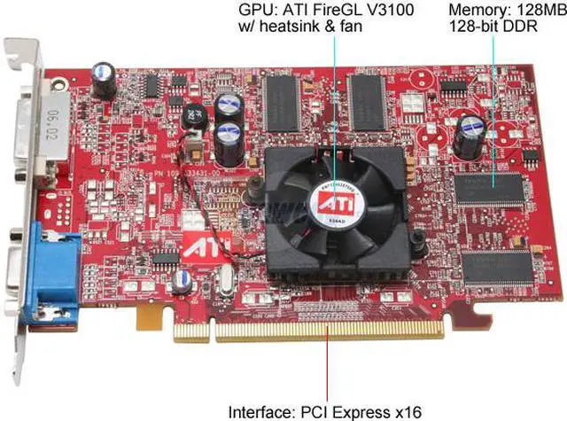 AMD FireGL V3100 100-505150 128MB 128-bit DDR PCI Express x16 Graphics ...