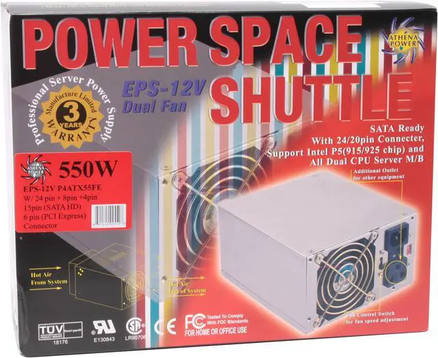 Athena Power AP-P4ATX55FE 550W EPS-12V SLI Certified CrossFire Ready ...