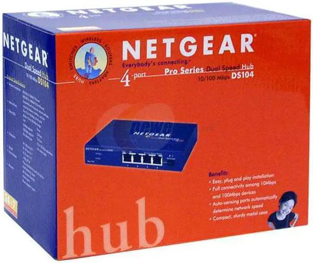 NETGEAR DS104 4-Port 10/100Mbps Dual Speed Hub - Newegg.com