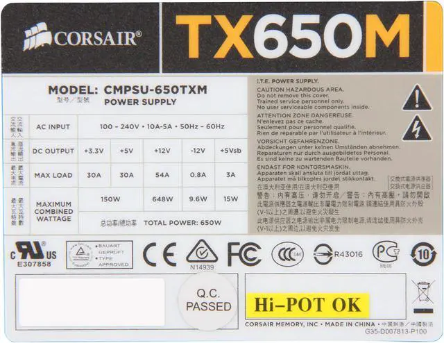 CORSAIR Enthusiast Series TX650M 650 W High Performance Power Supply ...
