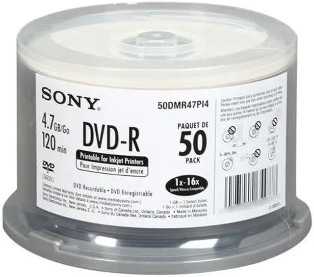 SONY 4.7GB 16X DVD-R 50 Packs Media Model 50DMR47PI4 - Newegg.ca