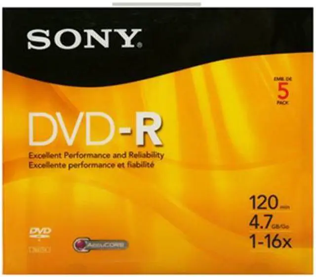 SONY 4.7GB 16X DVD-R 5 Packs Media Model 5DMR47R4H - Newegg.com