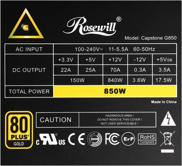 Open Box: Rosewill Capstone G Series 850W Modular Gaming Power Supply ...