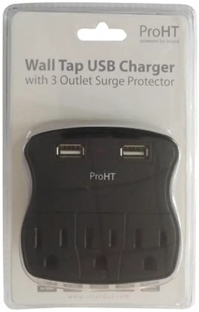 inland 03241 Wall Tap Surge Protector with USB Charging Ports (Black ...