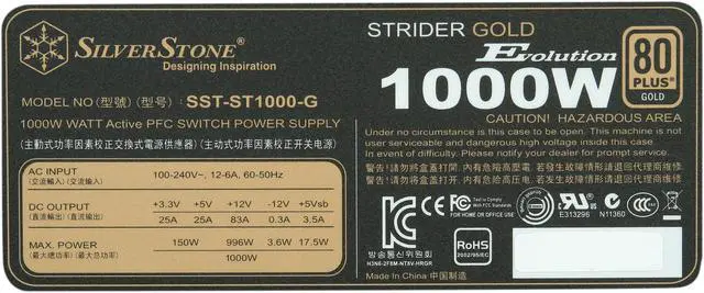 SILVERSTONE Strider Gold Evolution SST-ST1000-G Evolution 1000W ATX 12V ...