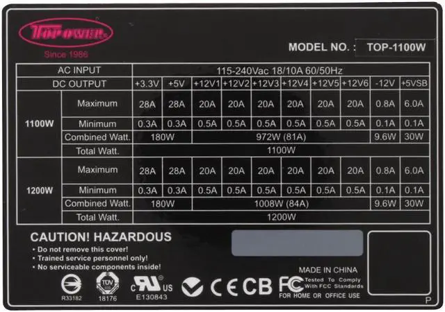 TOPOWER POWERBIRD TOP-1100W 1100 W Modular SLI Power Supply - Newegg.com