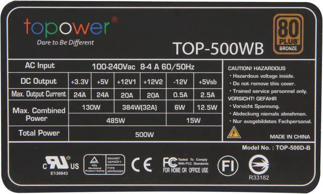 TOPOWER TOP-500WB 500 W Power Supply - Newegg.com