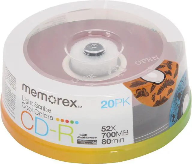 memorex 700MB 52X CD-R LightScribe 20 Packs Cool Colors Disc Model ...