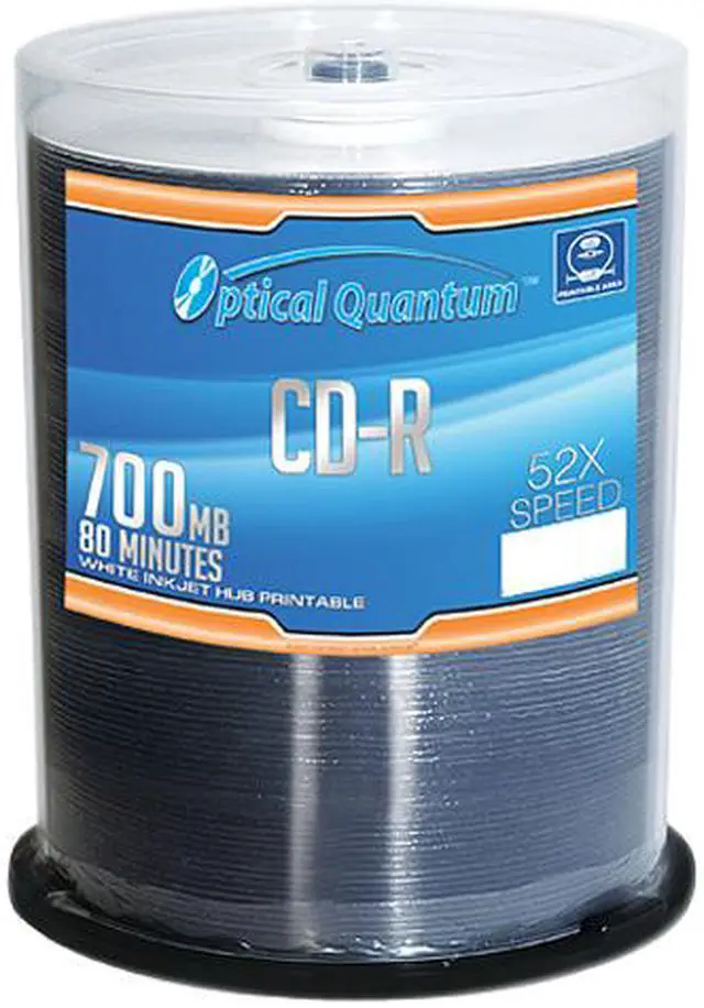Optical Quantum 700MB 52X CD-R White Inkjet Hub Printable 100 Packs Disc Model OQCD52WIP ...