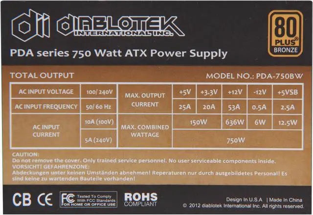 Diablotek PDA Series PDA-750BW 750 W Power Supply - Newegg.com