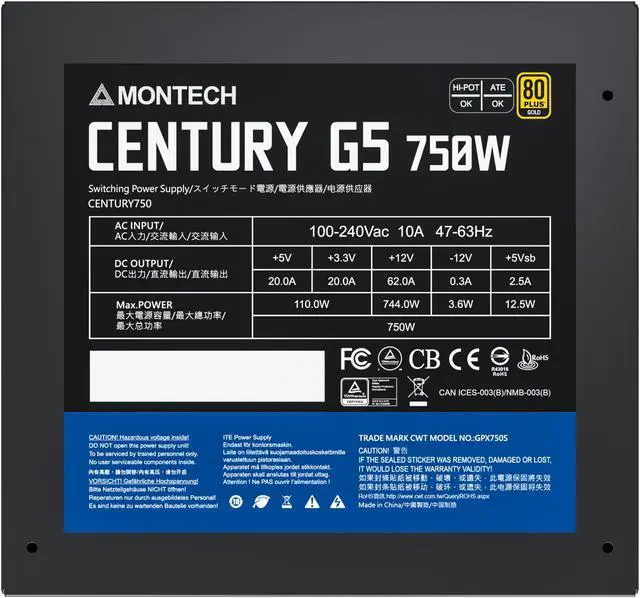 Open Box: Montech CENTURY G5, 750 Watt, ATX 3.0 & PCIe Gen 5 Compliant ...