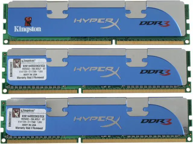 HyperX 3GB (3 x 1GB) DDR3 1800 (PC3 14400) Triple Channel Kit Desktop ...