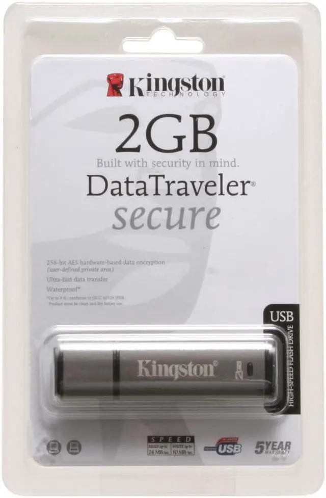 Kingston DataTraveler Secure 2GB Flash Drive (USB2.0 Portable) 256bit ...