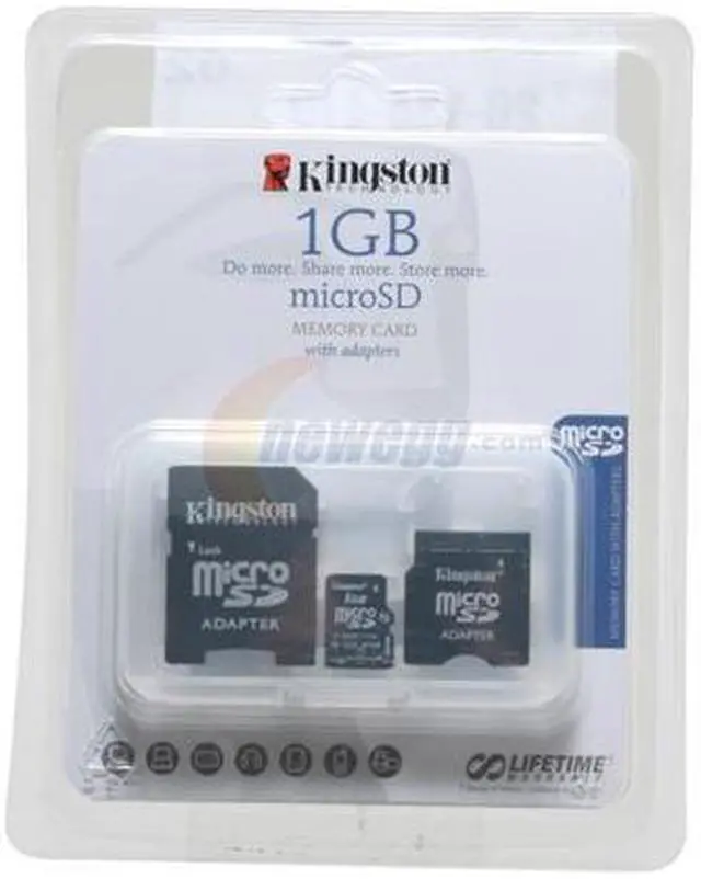 Kingston 1GB MicroSD Flash Card w/2 Adapters 200 Package Model SDC/1GB ...